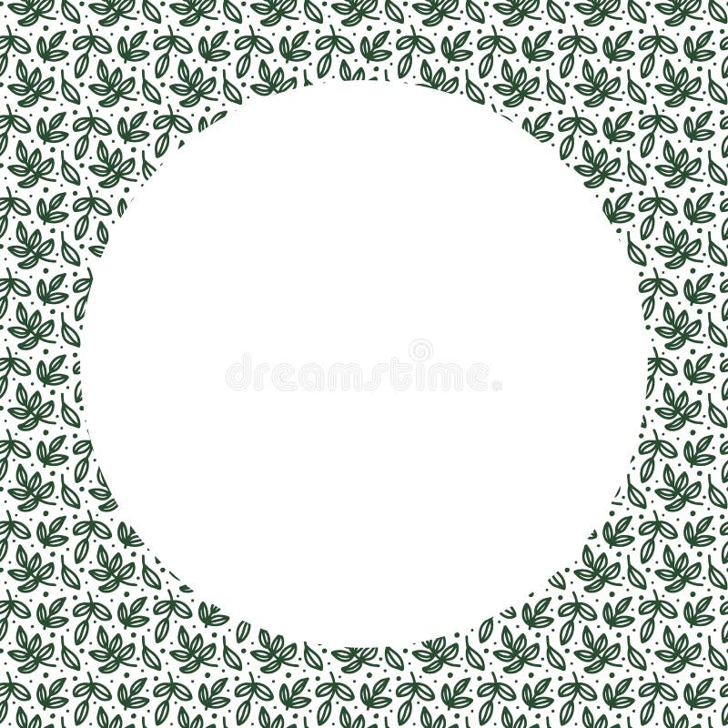 Round Frame on Square Floral Background. Tree Branches, Green Leaves ...