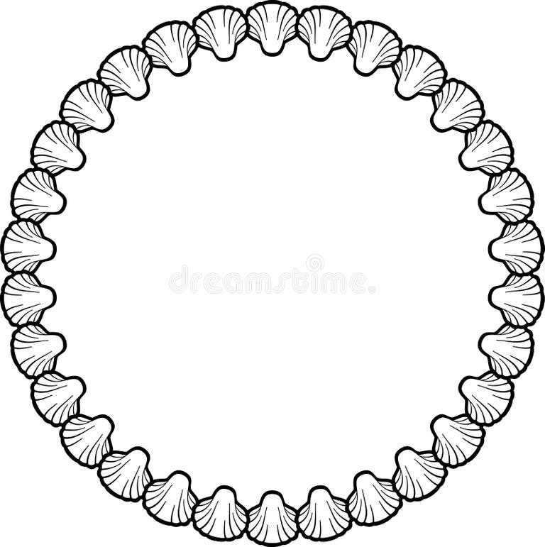 Round Frame with Stylized Shells Silhouettes. Stock Illustration ...