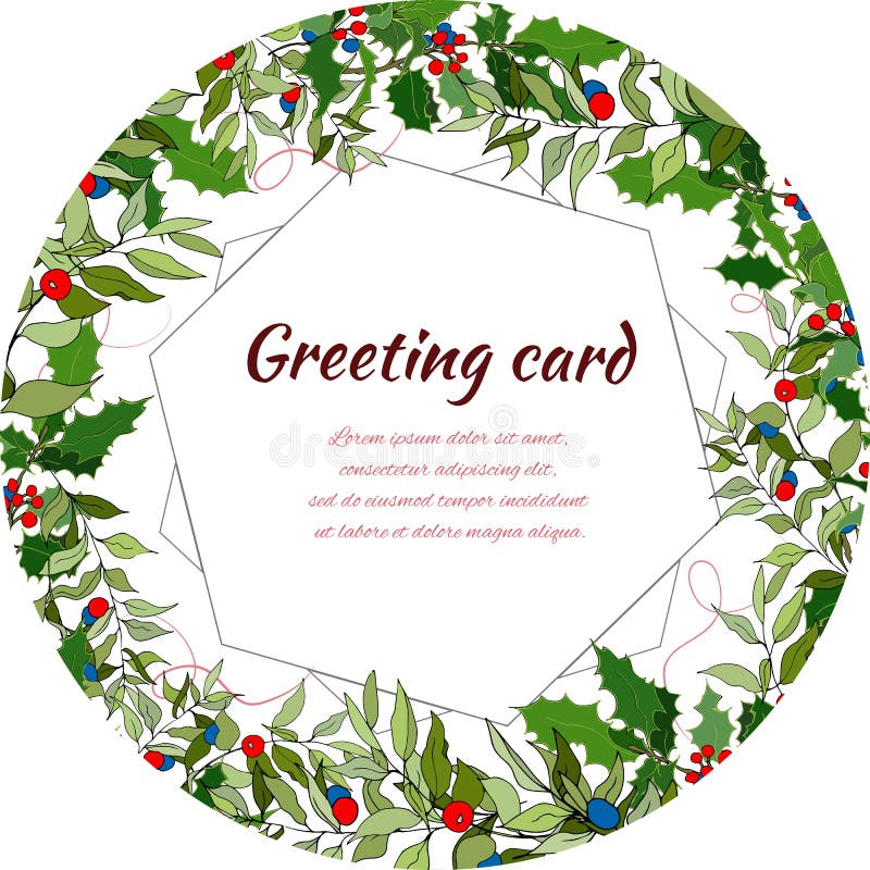 Round Frame for Text Made of Green Branches with Red Berries. Vector ...