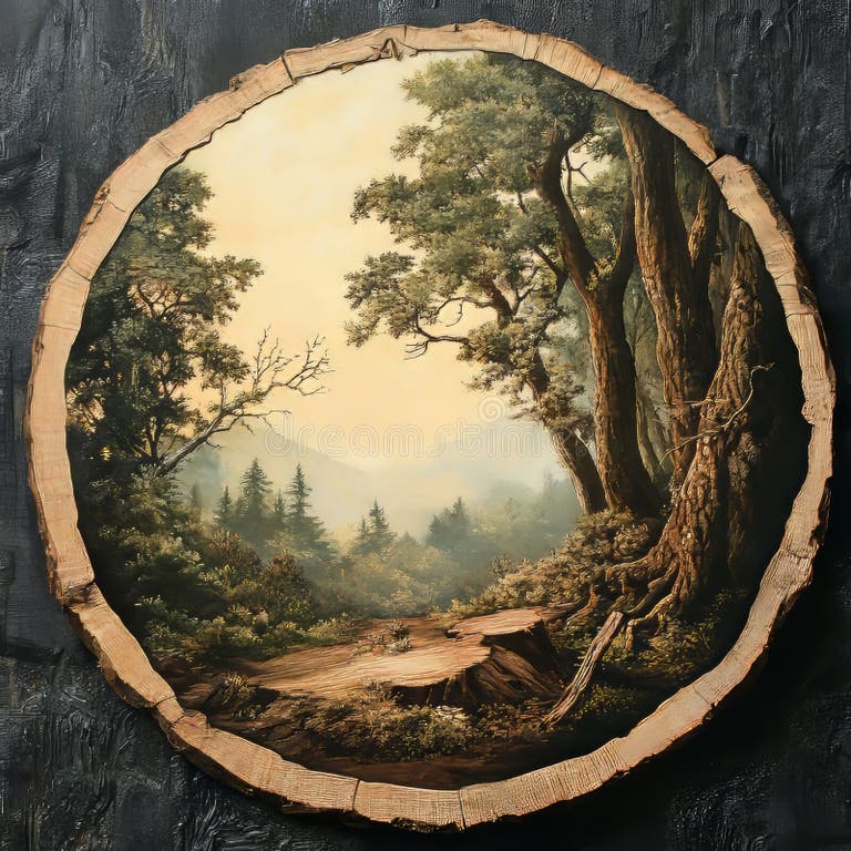 Round Frame with Tree and Moon in the Forest. Elements of this Image ...