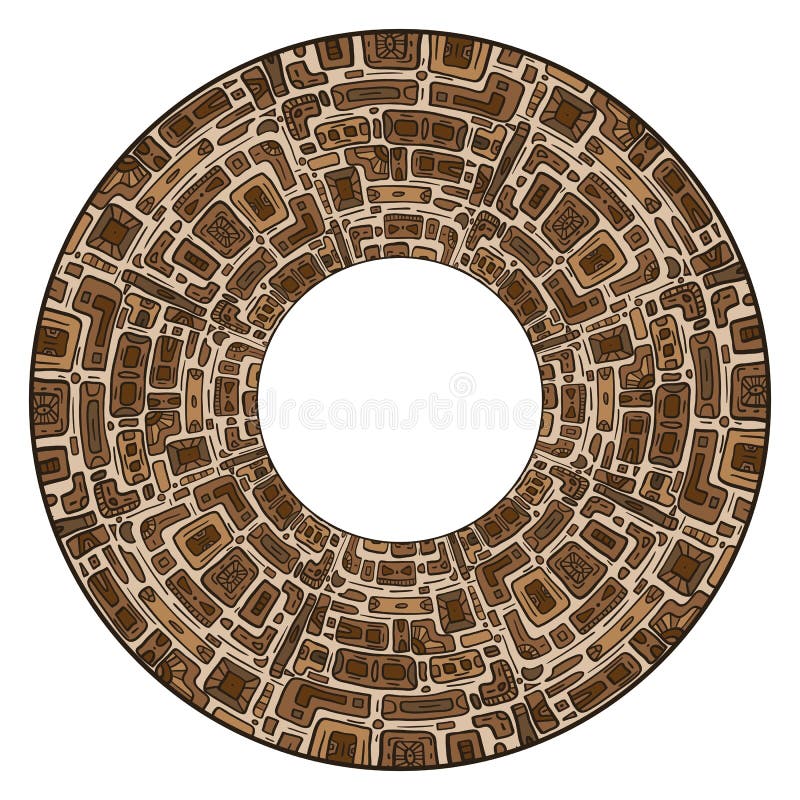 Round Frame with Tribal Doodle Pattern from Geometric Shapes. Stock ...