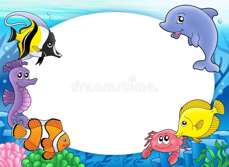 Round Frame with Tropical Fishes Stock Illustration - Illustration of ...