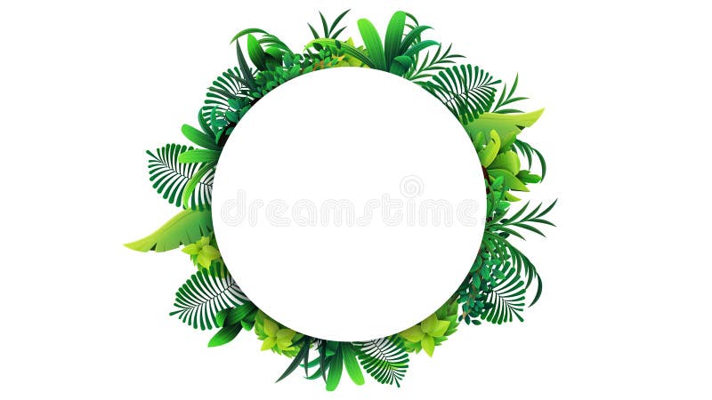 A Round Frame of Tropical Leaves Around a White Empty Circle. Stock ...