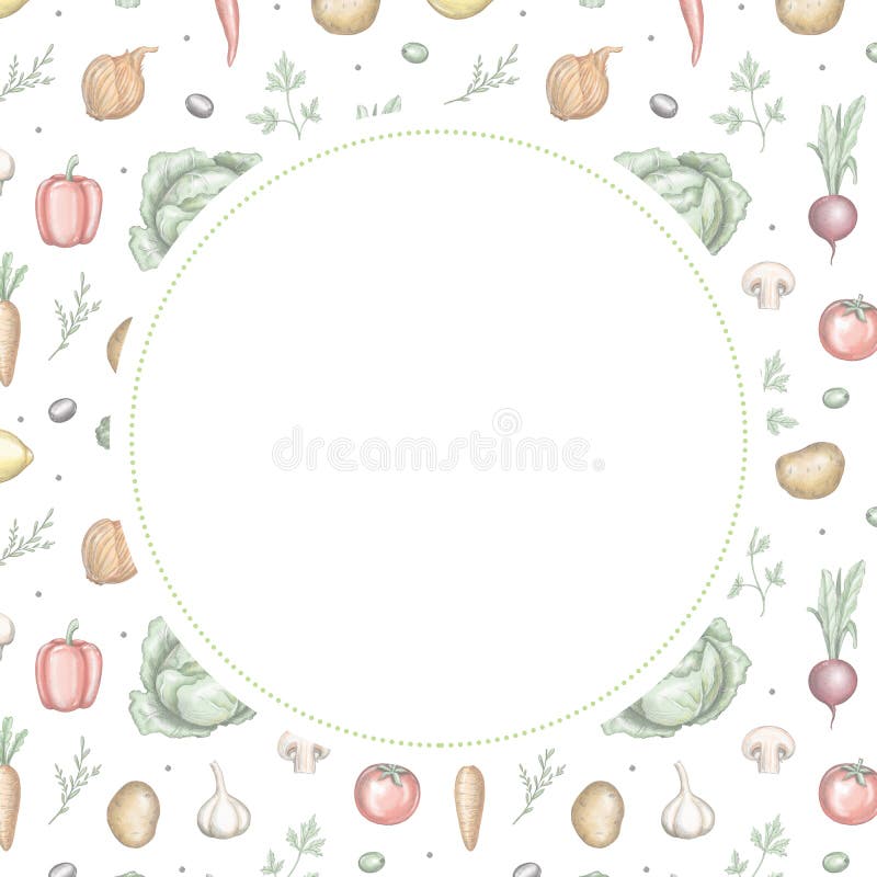 Round Frame with Various Fresh Vegetables Stock Illustration ...