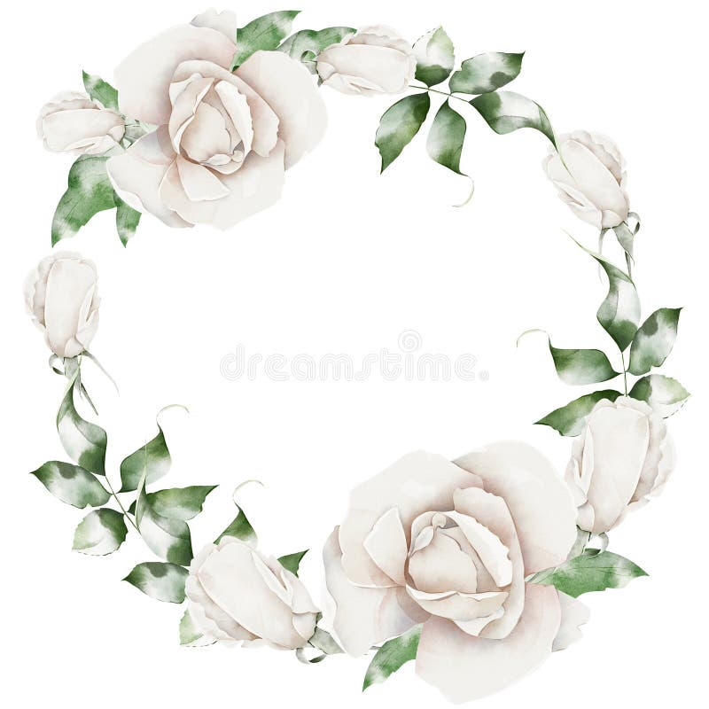 Round Frame Wedding Roses Watercolor Illustration Stock Illustration ...