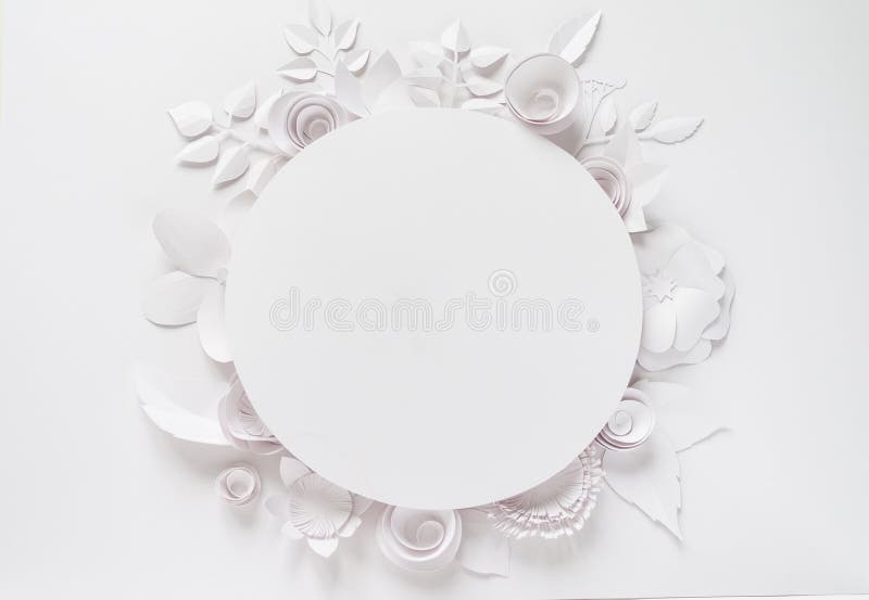 Round Frame with White Paper Flowers Stock Photo - Image of beautiful ...