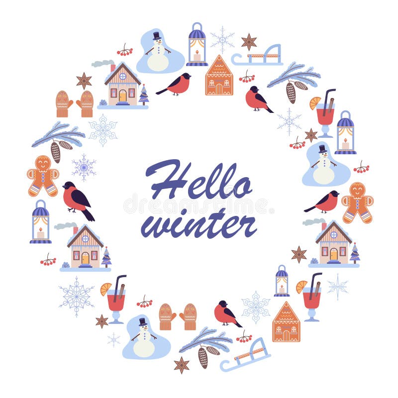 Round Frame with Winter Elements Stock Vector - Illustration of vintage ...