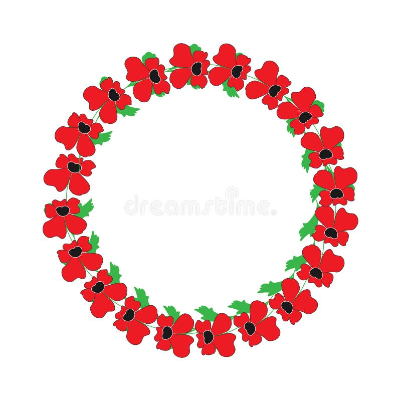 Round Frame Wreath of Red Stylized Poppies Stock Vector - Illustration ...