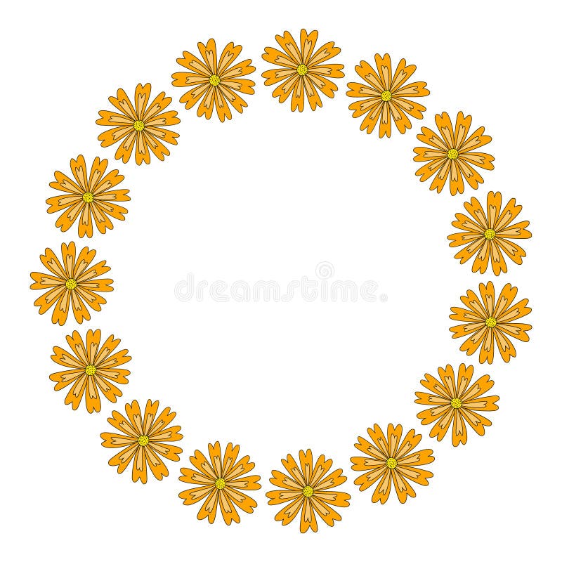 Round Frame with Yellow Meadow Flowers, Spring Design Element, Vector ...