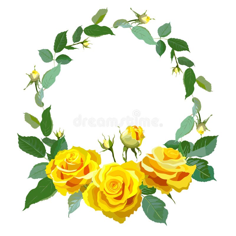 Round Frame with Yellow Realistic Roses. Stock Vector - Illustration of ...