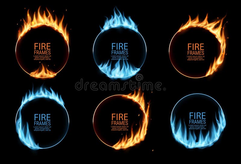 Round Frames with Fire, Gas Flames or Circle Rings Stock Vector ...