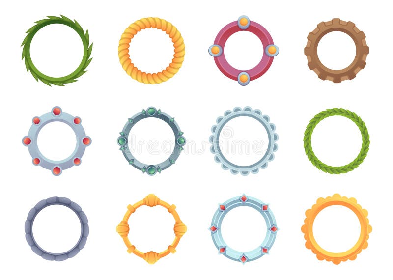 Round Frames. Game Design Ui Interface Circle Shapes in Cartoon Style ...