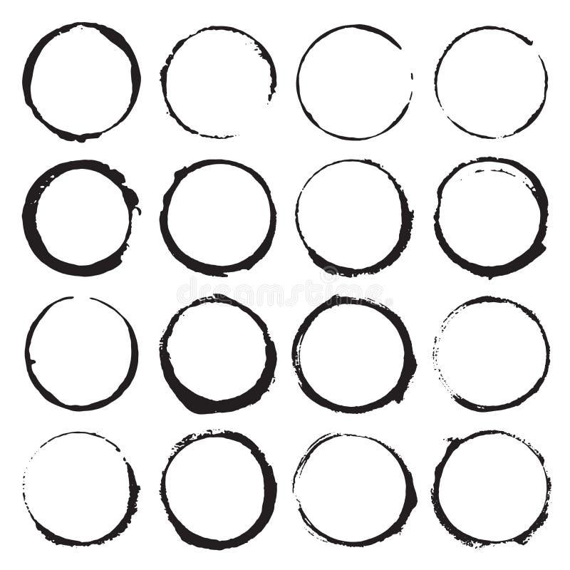 Round Frames, Grunge Textured Hand Drawn Elements Set, Vector ...