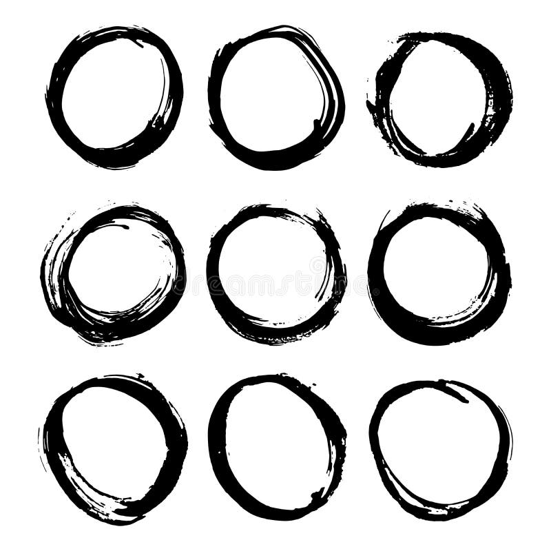 Round Frames, Grunge Textured Hand Drawn Elements Set, Vector ...