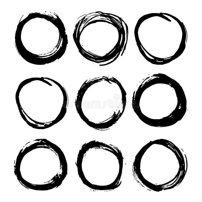 Round Frames, Grunge Textured Hand Drawn Elements Set, Vector ...