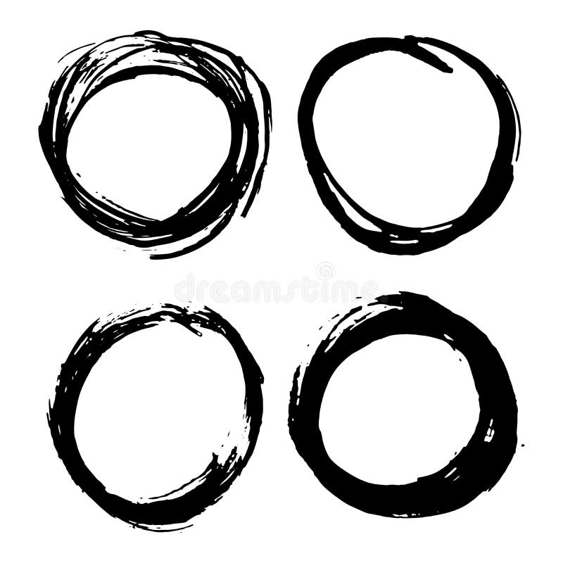 Round Frames, Grunge Textured Hand Drawn Elements Set, Vector ...