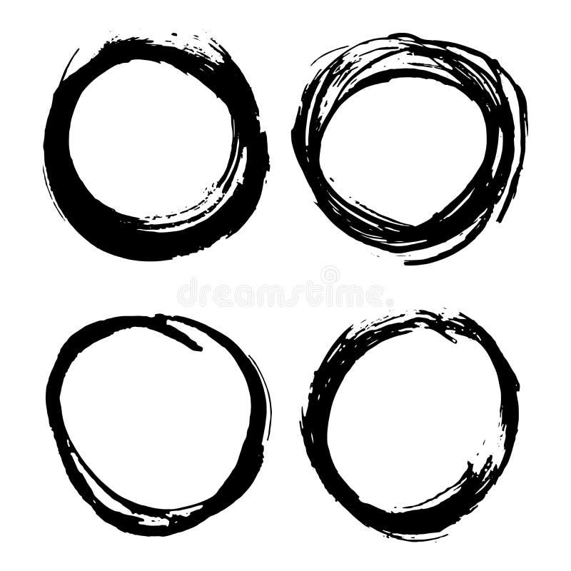 Round Frames, Grunge Textured Hand Drawn Elements Set, Vector ...