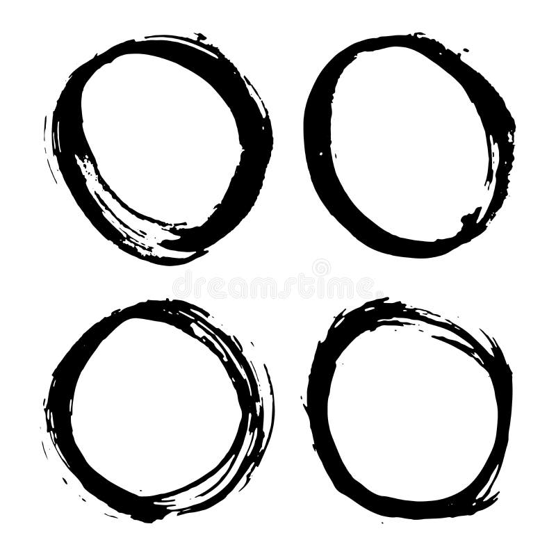 Round Frames, Grunge Textured Hand Drawn Elements Set, Vector ...
