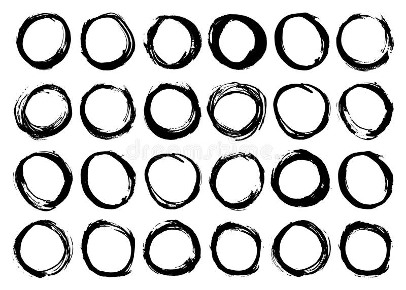 Round Frames, Grunge Textured Hand Drawn Elements Set, Vector ...