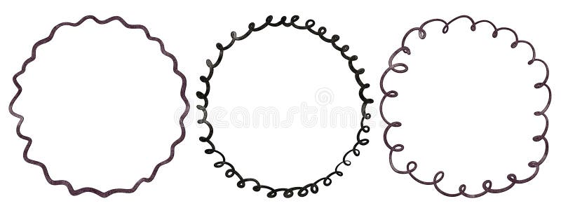 Round Frames Hand Drawn Lines Curves Scalloped Edges Stock Image ...