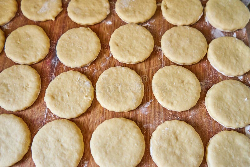 Round Fresh Dough for Dampfnudle on a Wooden Surface Stock Photo ...