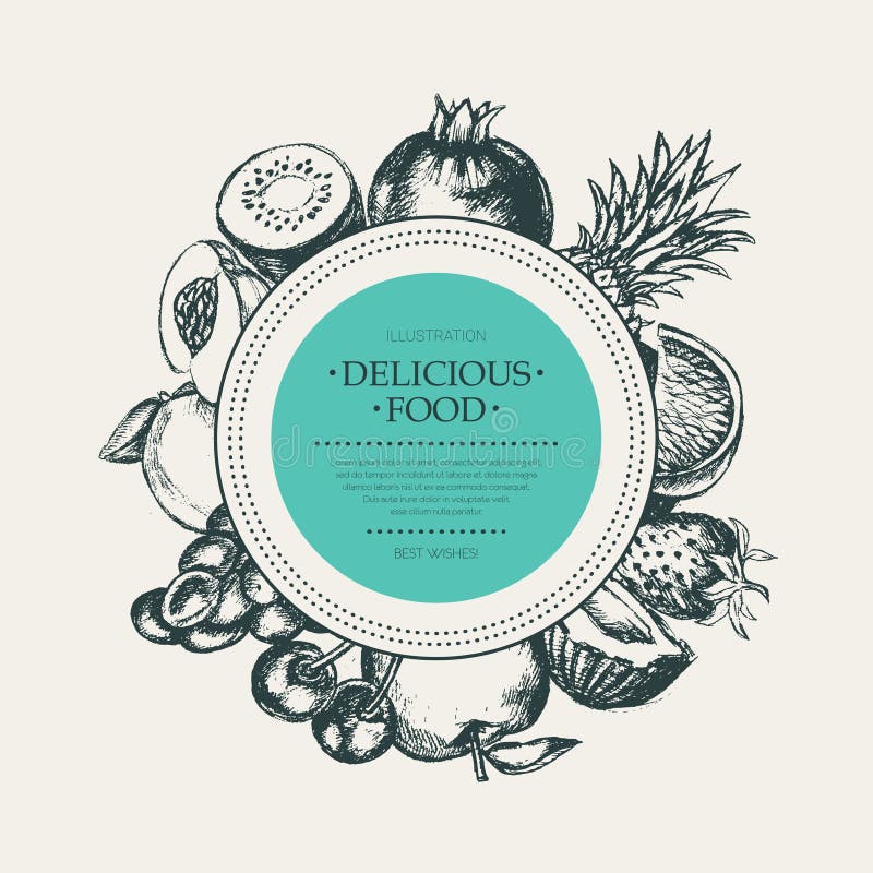 Round Fruit Frame - Vector Hand Drawn Design Illustration Stock Vector ...