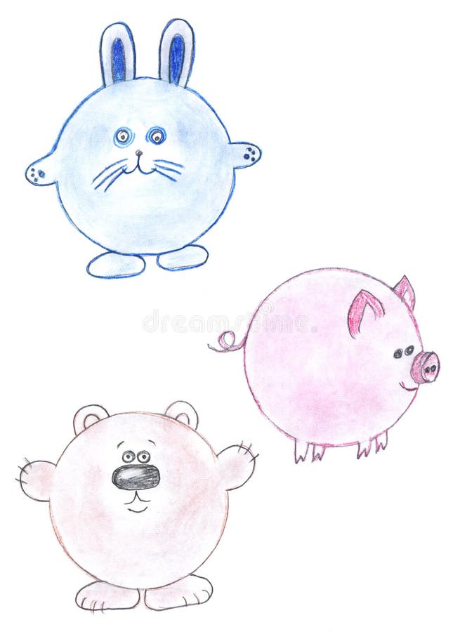 Round Funny Animals, Drawing Stock Illustration - Illustration of ...