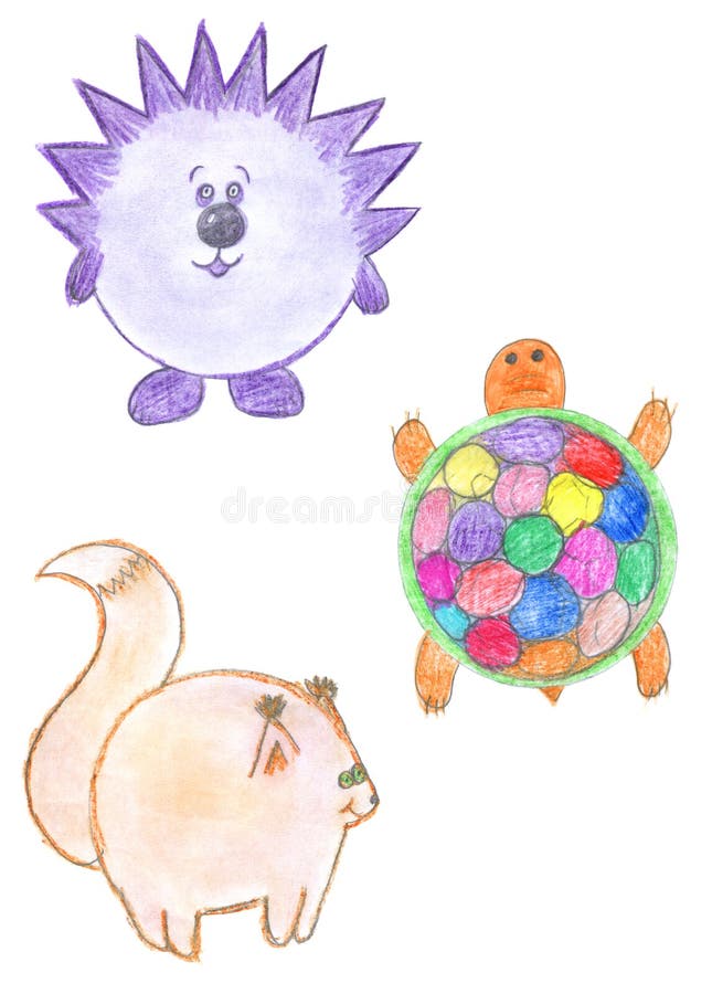 Round Funny Animals, Hedgehog, Squirrel, Turtle Stock Illustration ...