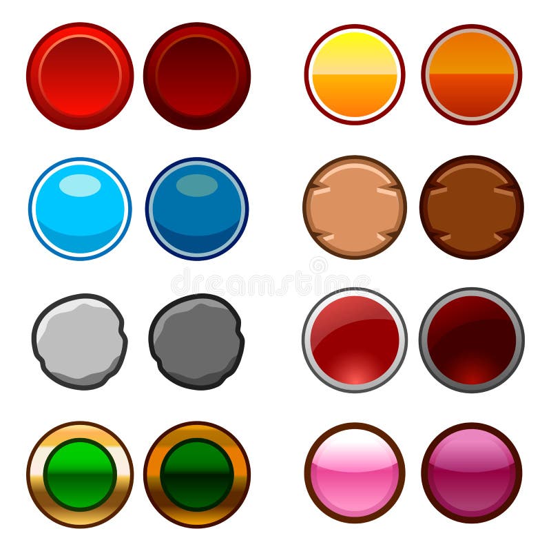 Set of Round Game Buttons in Cartoon Style Stock Vector - Illustration ...