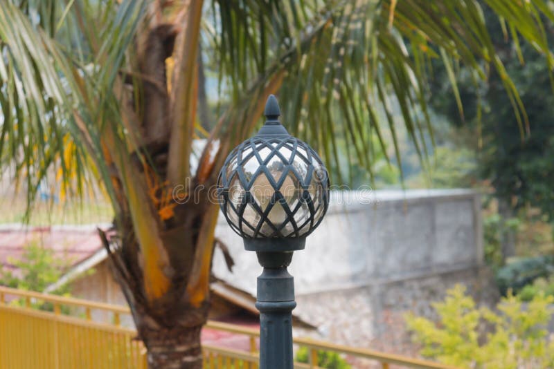 Round Garden Lamp, with White Light Stock Photo - Image of light, round ...
