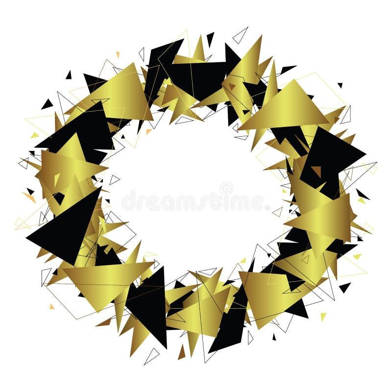 Round Geometric Frame. Gold and Black Triangles. Fragments Stock Vector ...