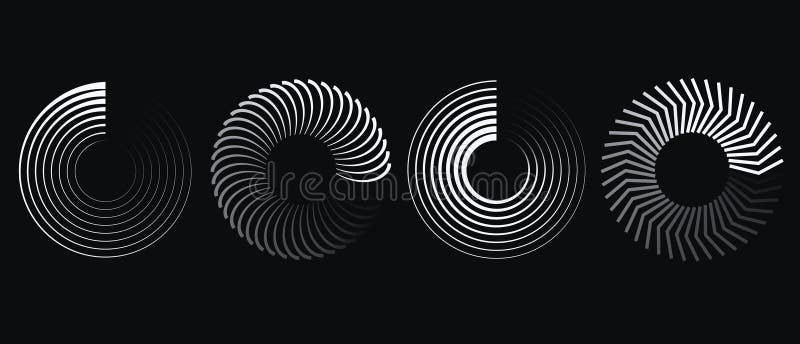 Round Geometric Spiral Waves. Set of Glowing Circular Lines on Dark ...