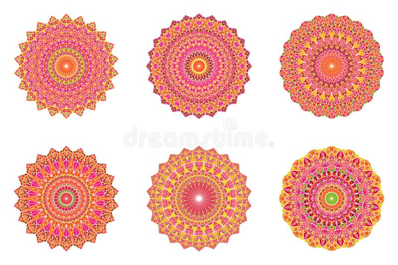 Round Geometrical Abstract Ornate Triangle Tile Pattern Mandala Set ...