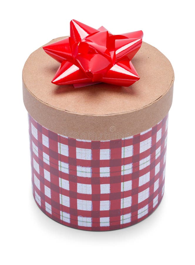 Round Gift Box with Red Bow Cut Out Stock Image - Image of white, tube ...