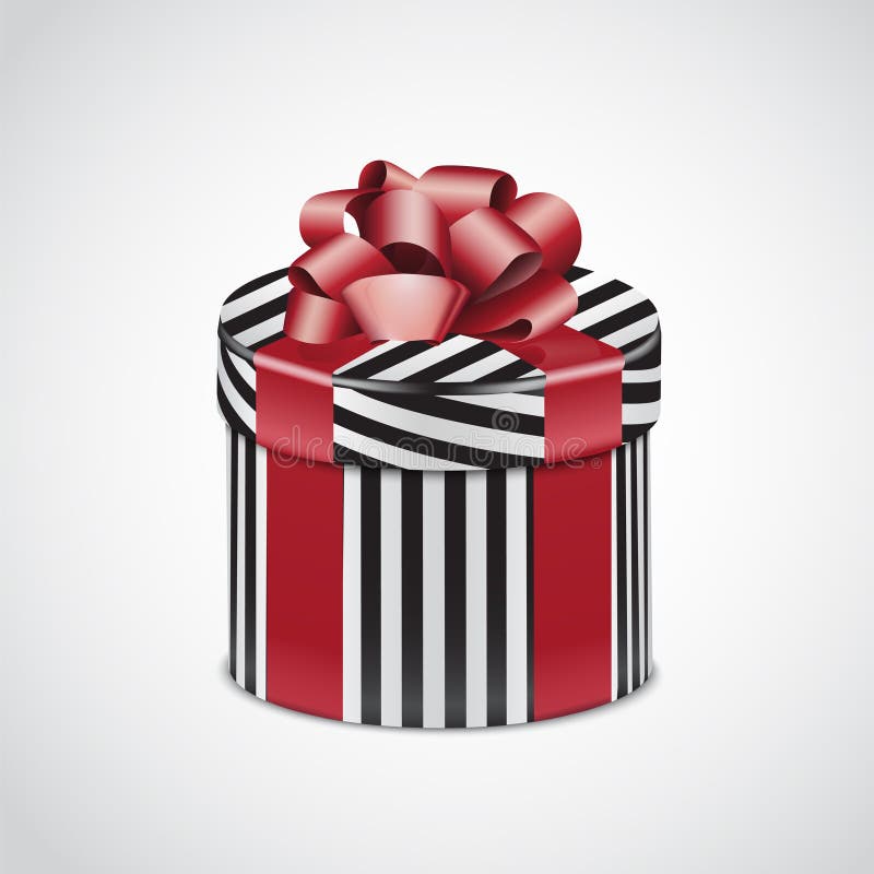 Round Gift Box with Red Ribbon and Stripes Stock Illustration ...