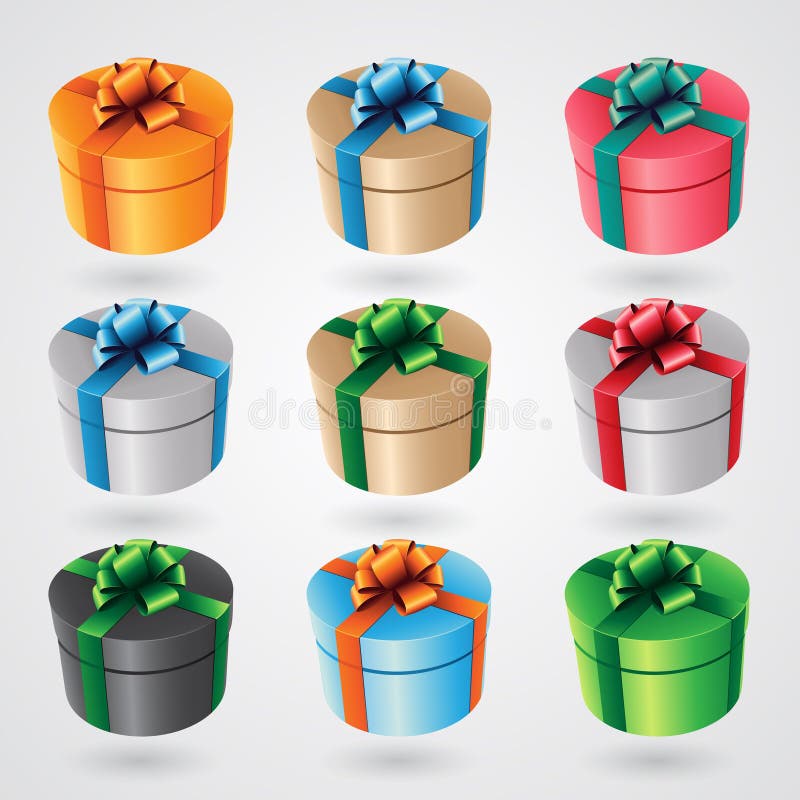 Round Gift Boxes with Glossy Ribbons - Set 2 Vector Illustration Stock ...