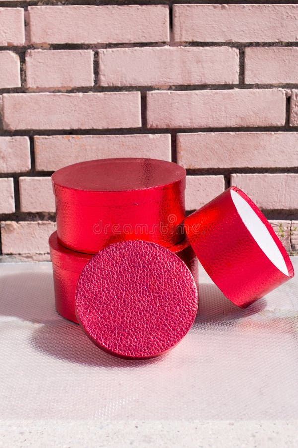 Round gift boxes. stock photo. Image of love, design - 221192642