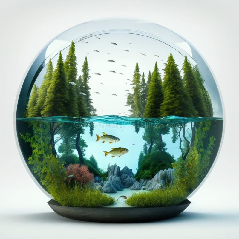 Round Glass Aquarium with Forest and Fish Stock Photo - Image of life ...