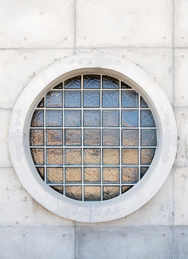 Round Glass Block Window on Concrete Wall Stock Image - Image of detail ...