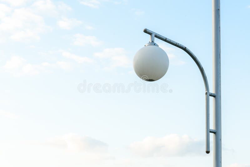 Round Glass Street Lamp on Blue Sky. Stock Photo - Image of electricity ...