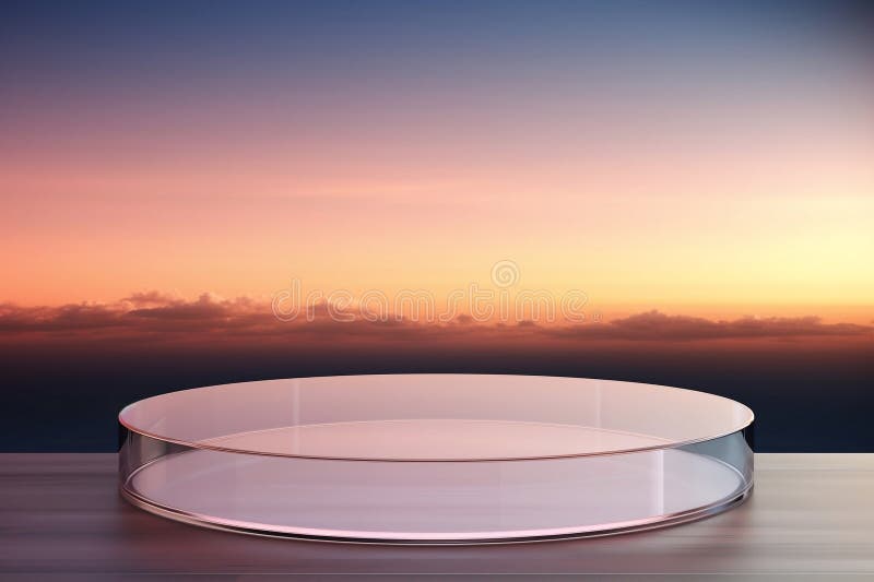 Round Glass Table Amidst the Beauty of a Sunset Sky, Generative Ai ...
