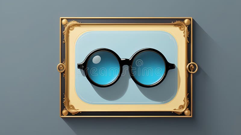 Round Glasses in Ornate Frame Artistic Wall Display Stock Illustration ...