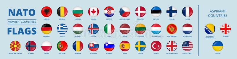 Round Glossy Flags of NATO Members and Aspirations Countries. Stock ...