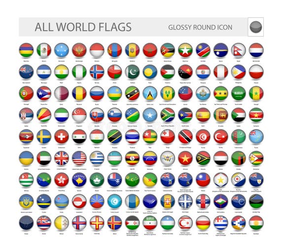 Round Glossy World Flags Vector Collection Stock Vector - Illustration ...