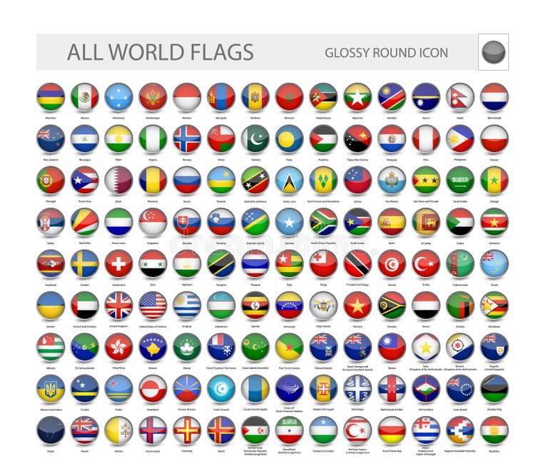 Round Glossy World Flags Vector Collection Stock Vector - Illustration ...