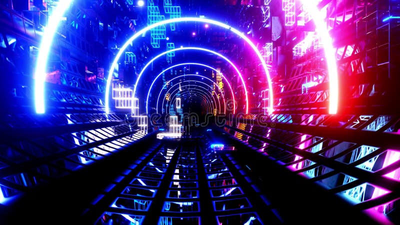 Round Glow Lines. Hi-tech Neon Sci-fi Tunel. Trendy Neon Glow Lines ...