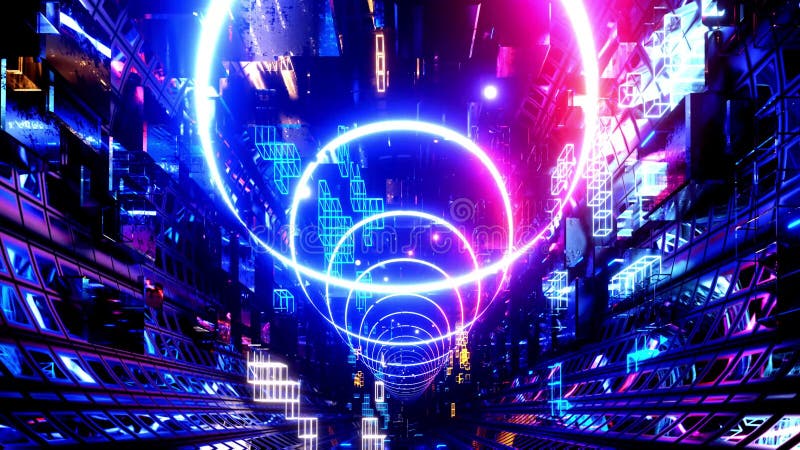 Round Glow Lines. Hi-tech Neon Sci-fi Tunel. Trendy Neon Glow Lines Form Pattern and ...