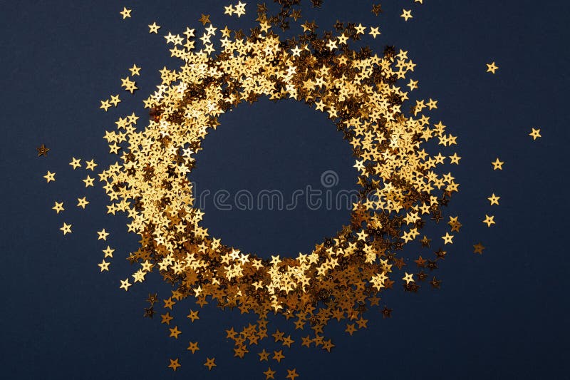 Round Gold Frame or Border of Random Scatter Golden Stars Stock Image ...