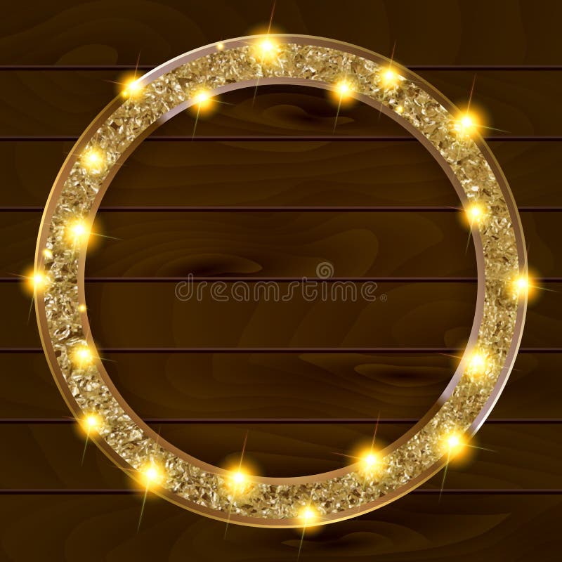 Round Gold Frame with Lights on a Light Background Stock Illustration ...