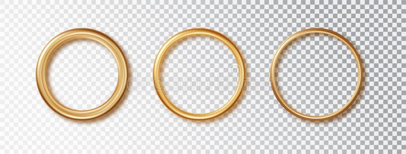 Round Gold Metal Shiny Frames Different Thickness with Shadows Isolated on Transparent ...